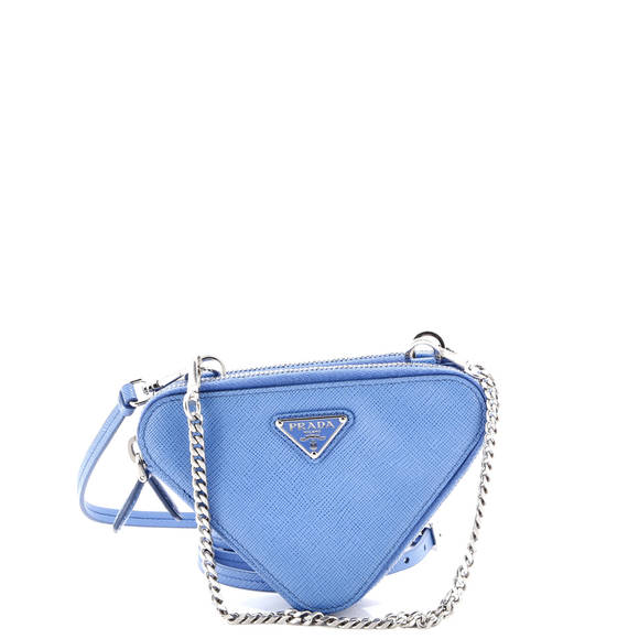 Prada | Bags | Prada Mini Triangle Double Zip Pouch Bag With Chain ...